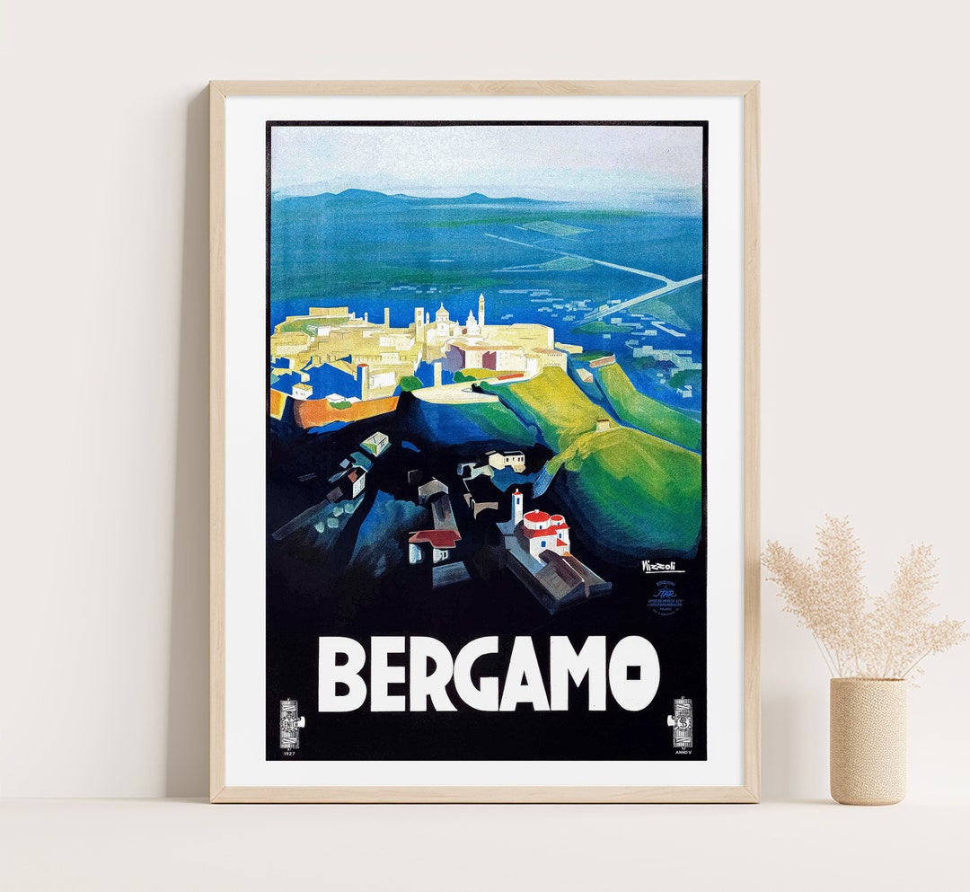 Bergamo Italy Vintage Travel Poster: Restored Nizzoli Art Print - Etsy