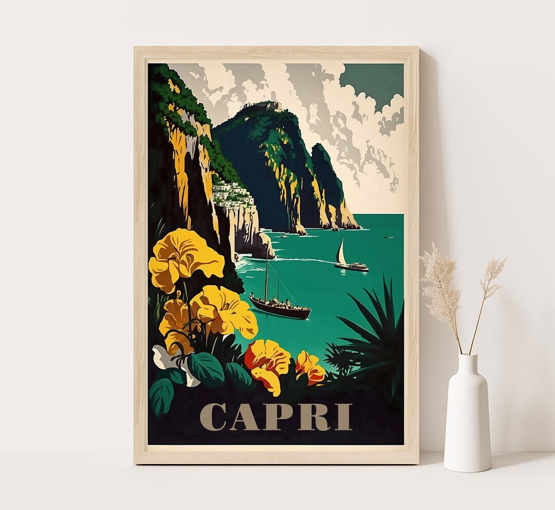 Vintage Capri Italy Travel Poster: Coastal Preppy Wall Art - Etsy