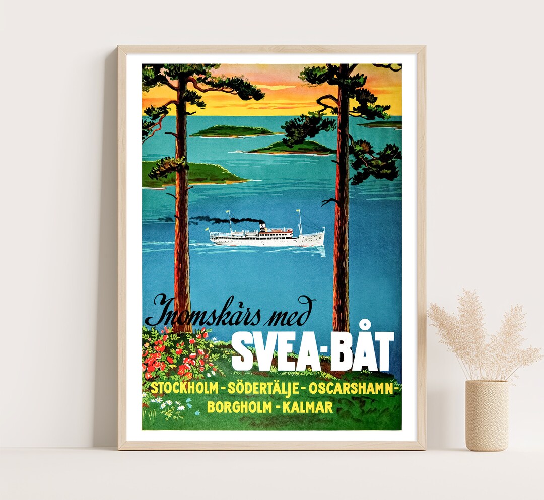 Stockholm Sweden Vintage Travel Poster | Sweden Travel Wall Art | 12x16 ...