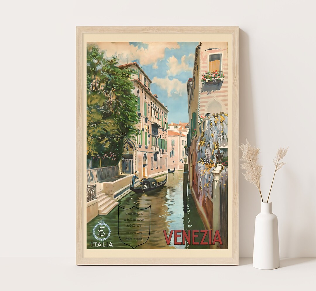 Venice Canal Poster, Vintage Gondola Print, 1930s Italy Travel, Art ...