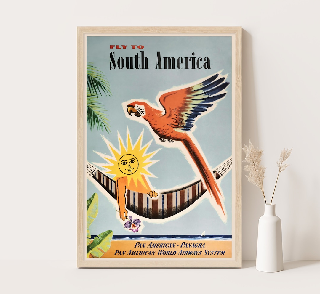 Vintage South America Travel Poster: Pan Am Parrot Art Print - Etsy