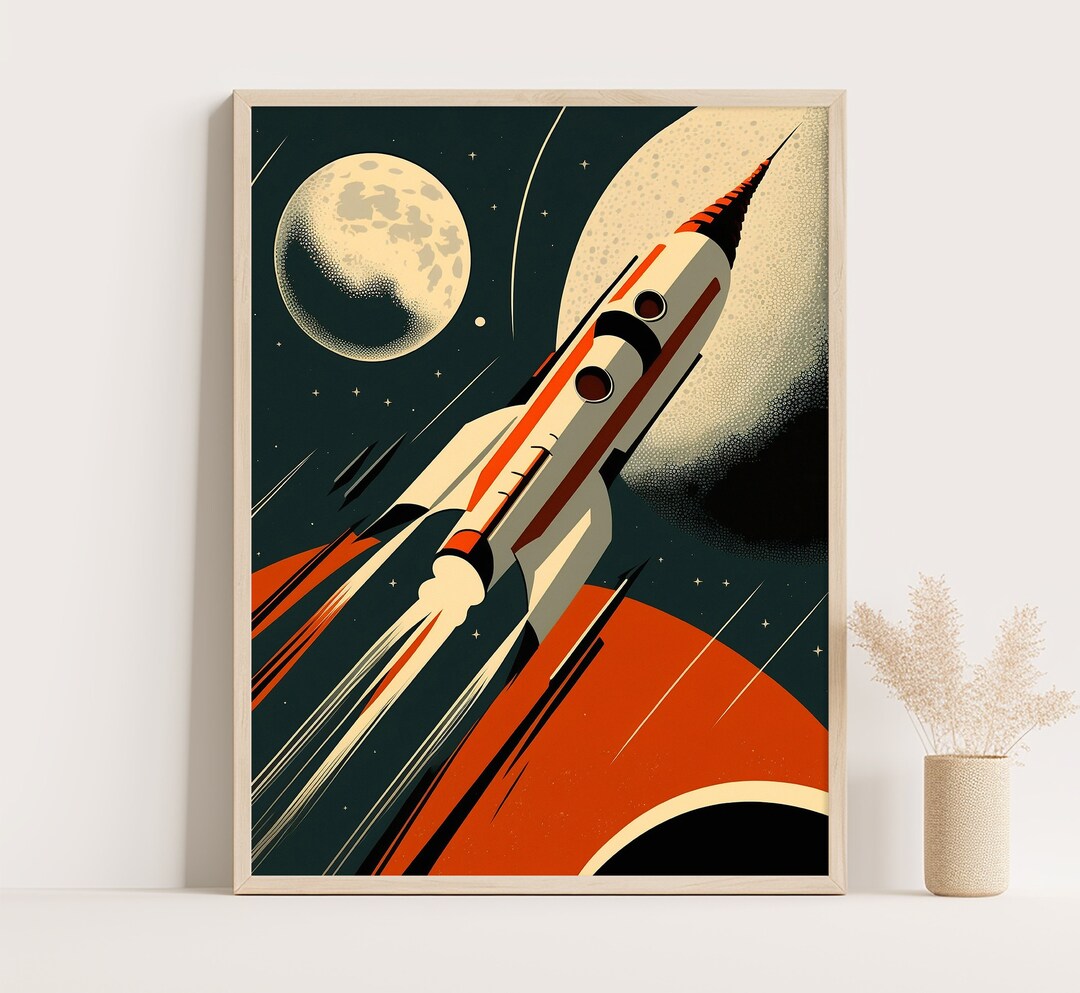 Rocket Ship Wall Decor | Moon Travel Vintage-style Poster | AI Art ...