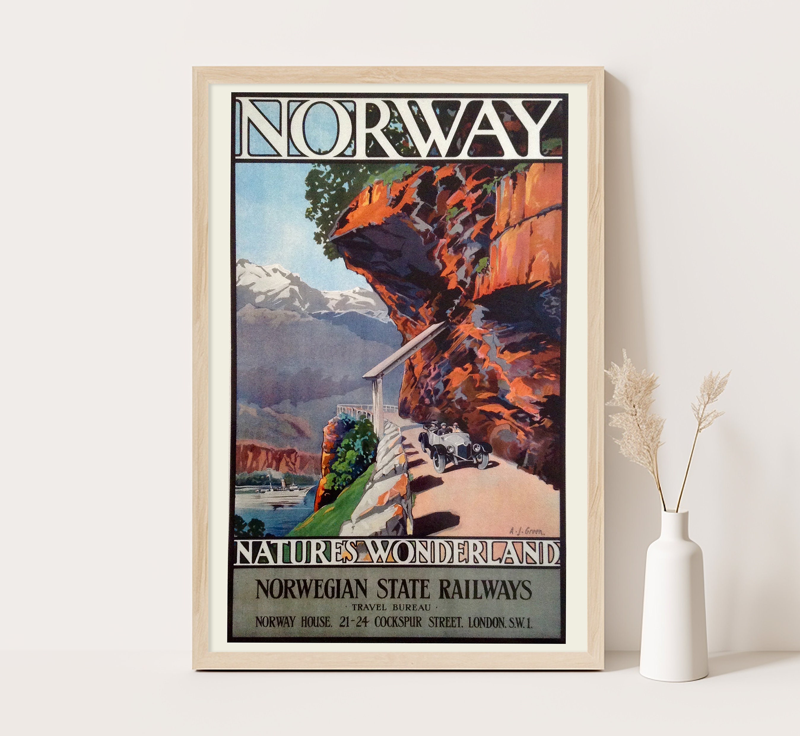 Natures Wonderland, Norway Vintage Travel Poster, Extra Large Wall Art ...