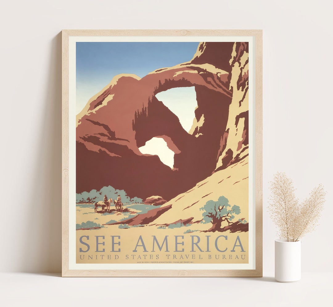 See America Vintage Travel Poster, Two Cowboys on Horseback Near Desert ...