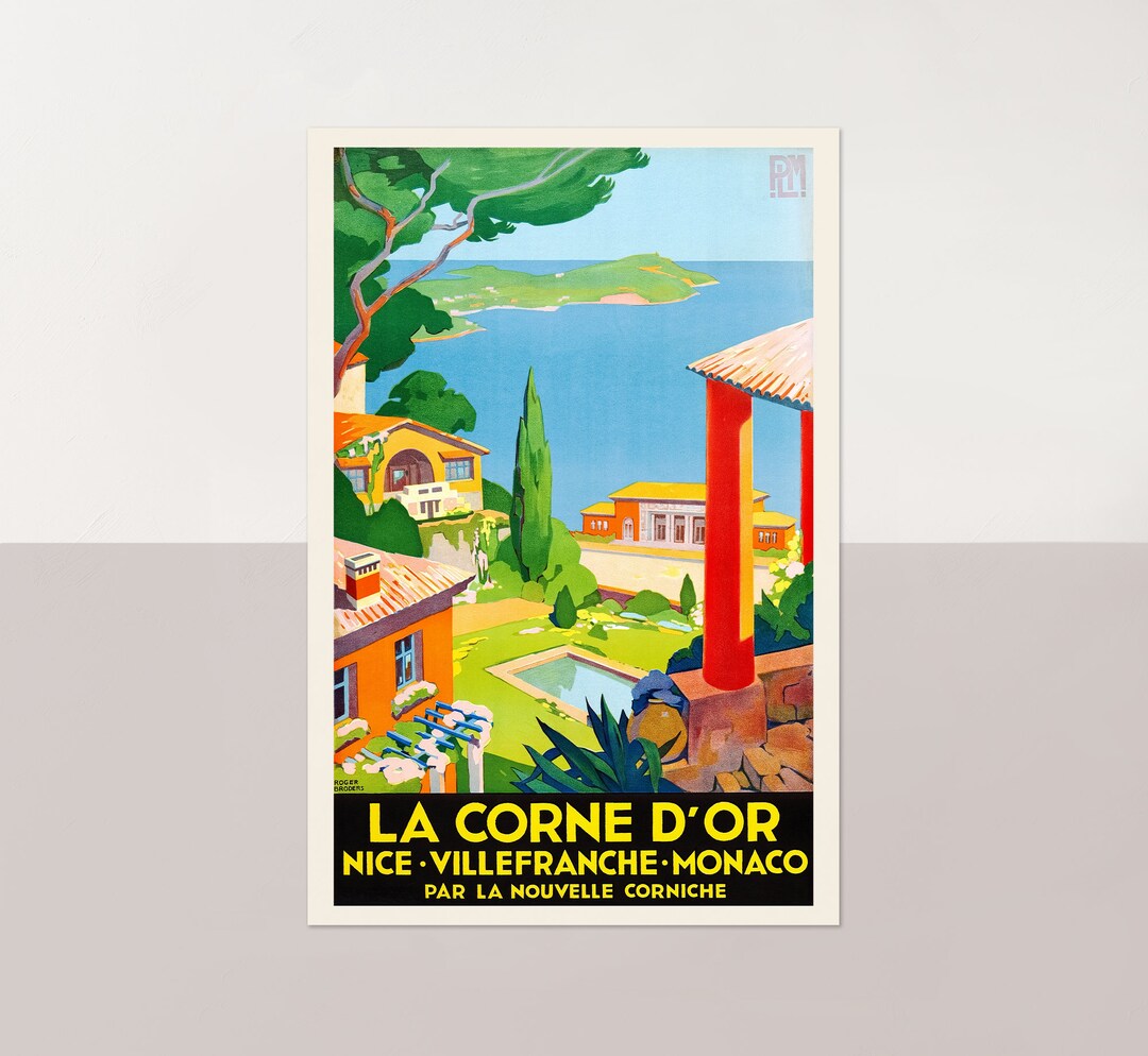 French Riviera Poster Monaco Villefranche Sur Mer Vintage - Etsy