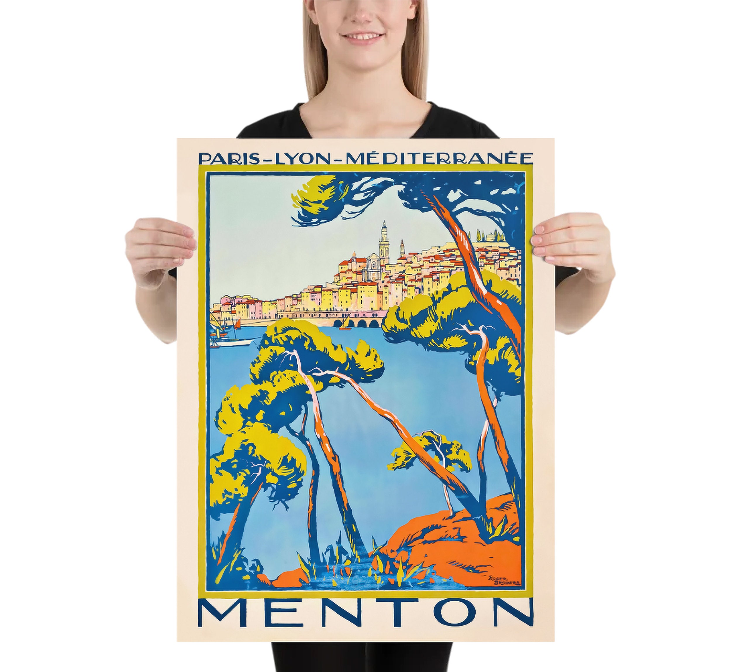 PML Menton Poster by Roger Broders France Vintage Travel - Etsy