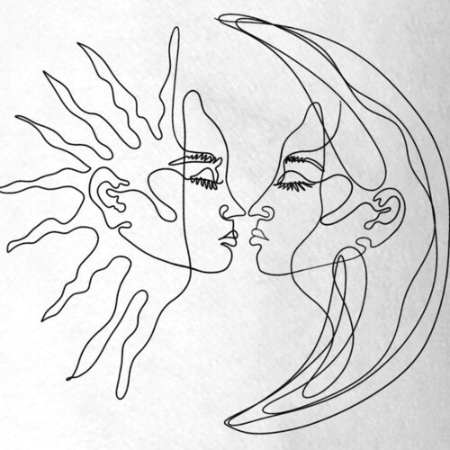 Sun and Moon Celestial Continuous Single Line Temporary Tattoo | Etsy