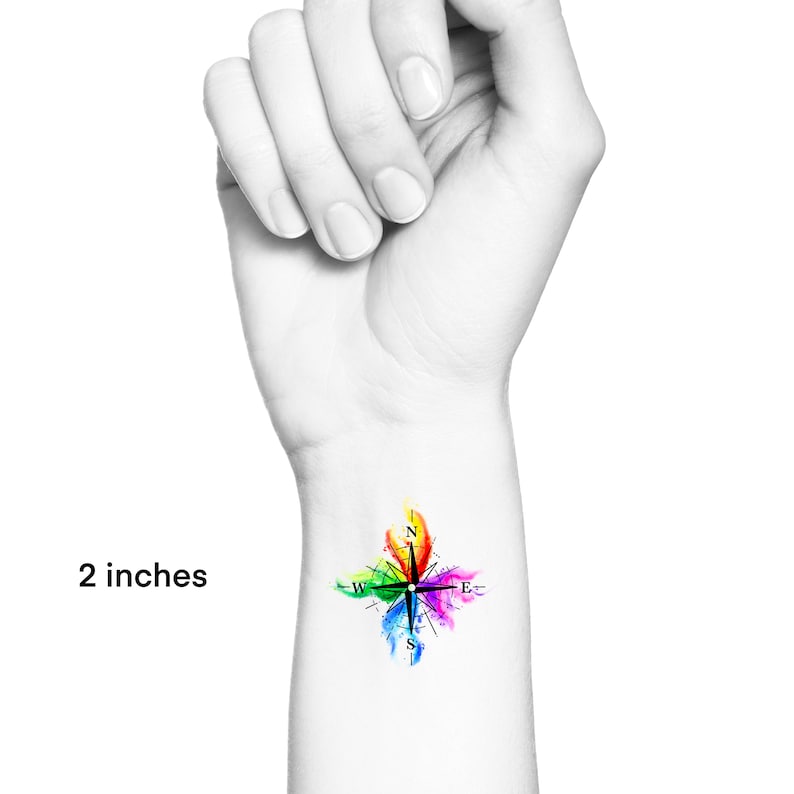 Watercolor Rainbow Nautical Compass Rose Geometric Temporary - Etsy