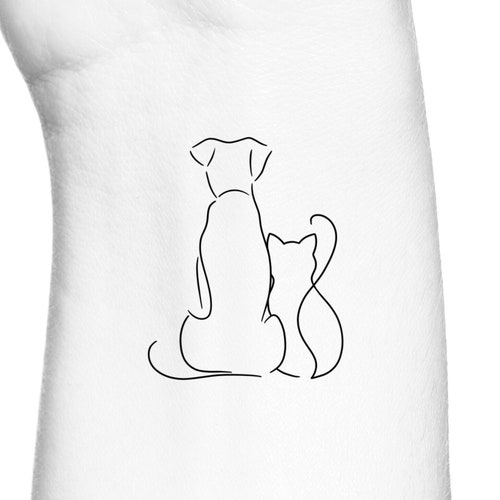 Fine Line Dog and Cat Temporary Tattoo - Etsy