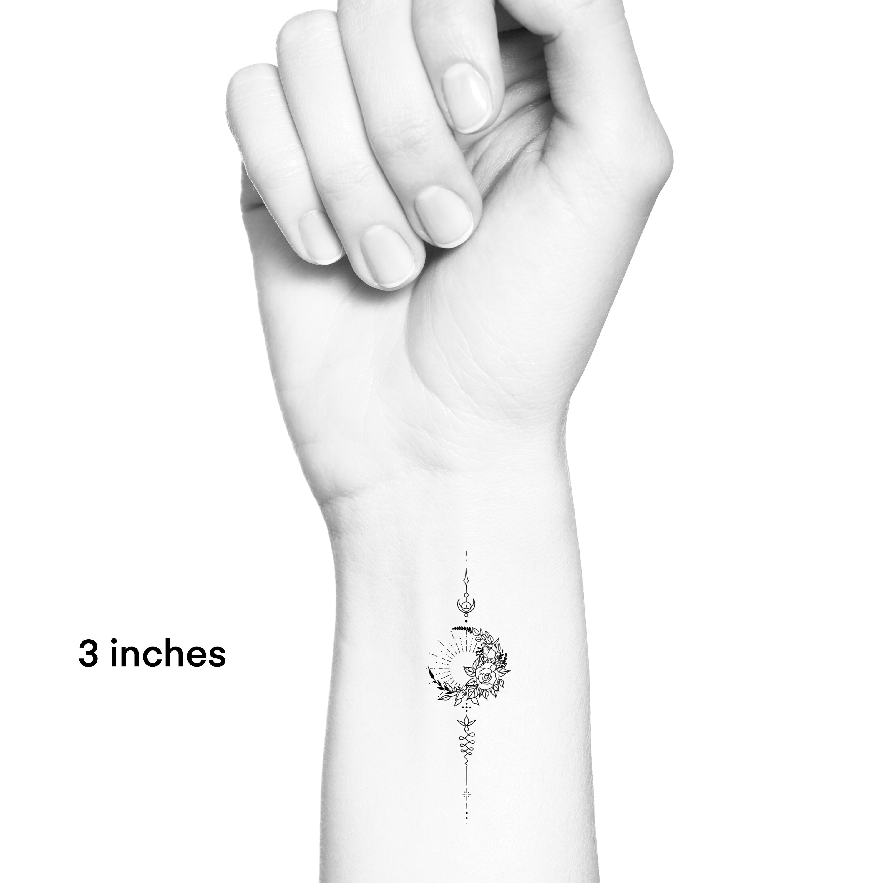 Sun and Moon Geometric Botanical Floral Unalome Temporary Tattoo - Etsy