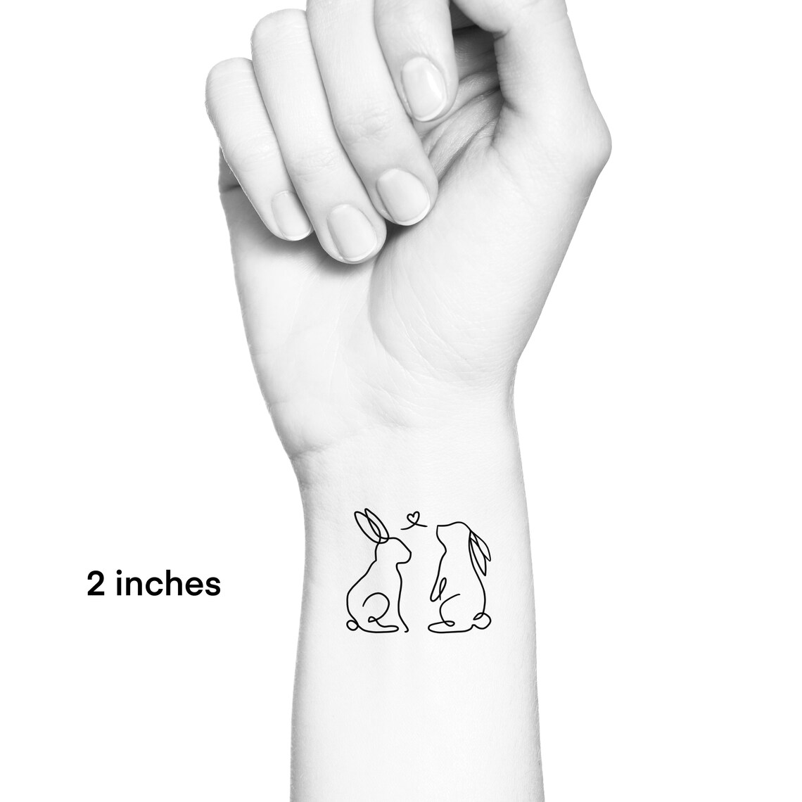 Bunny Heart Love Outline Temporary Tattoo - Etsy