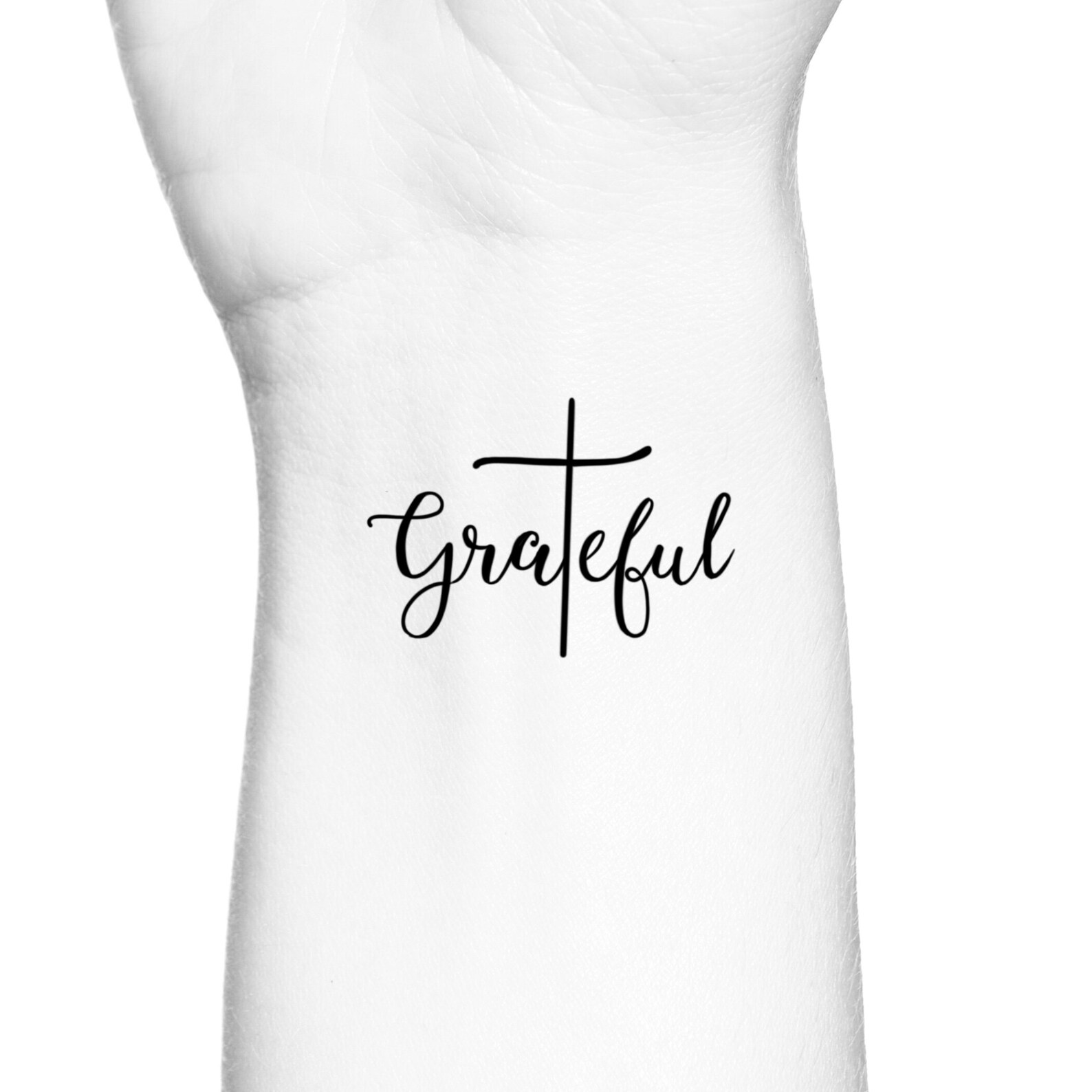 Cursive Grateful Cross Religious Temporary Tattoo - Etsy