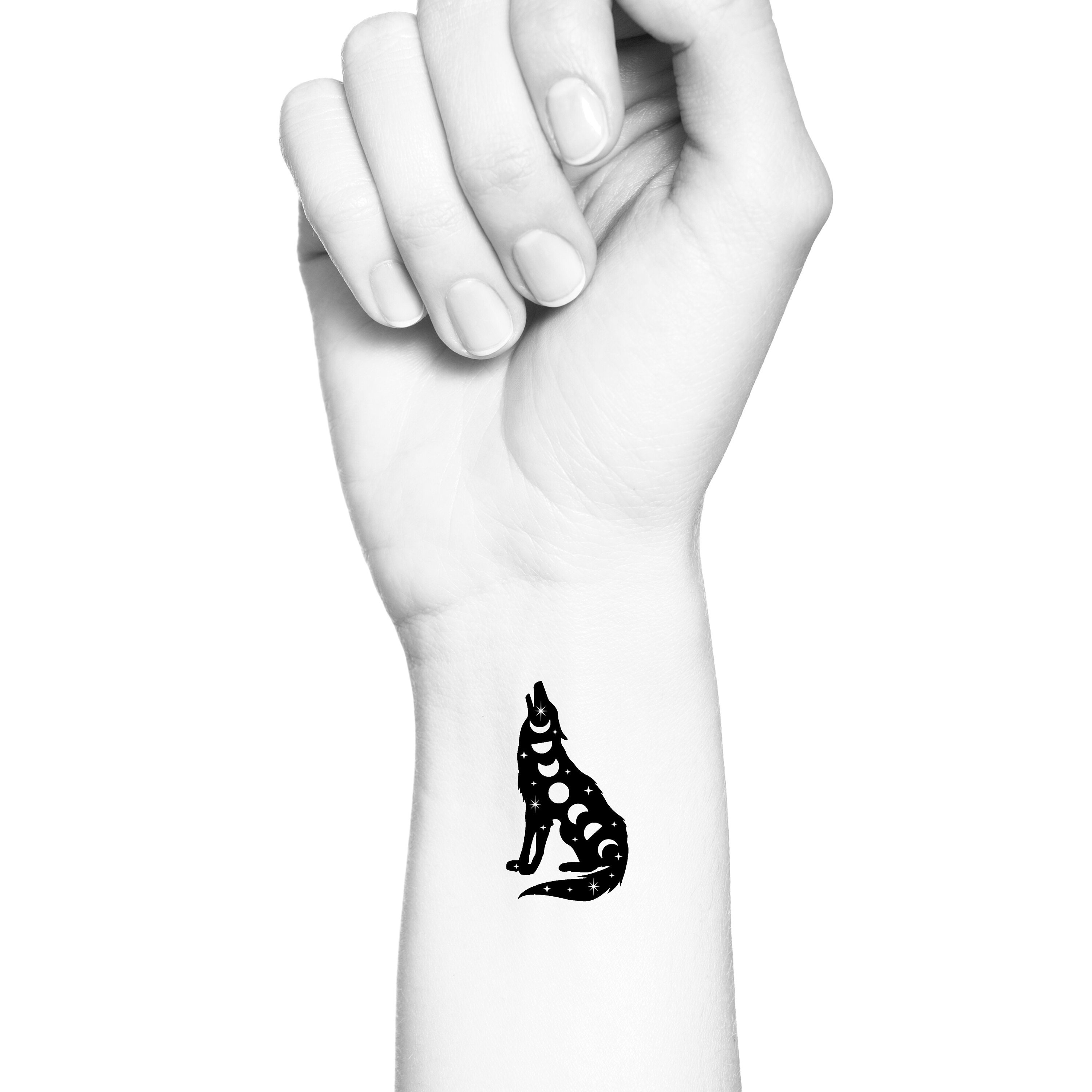 Moon Phases Silhouette Wolf Temporary Tattoo - Etsy