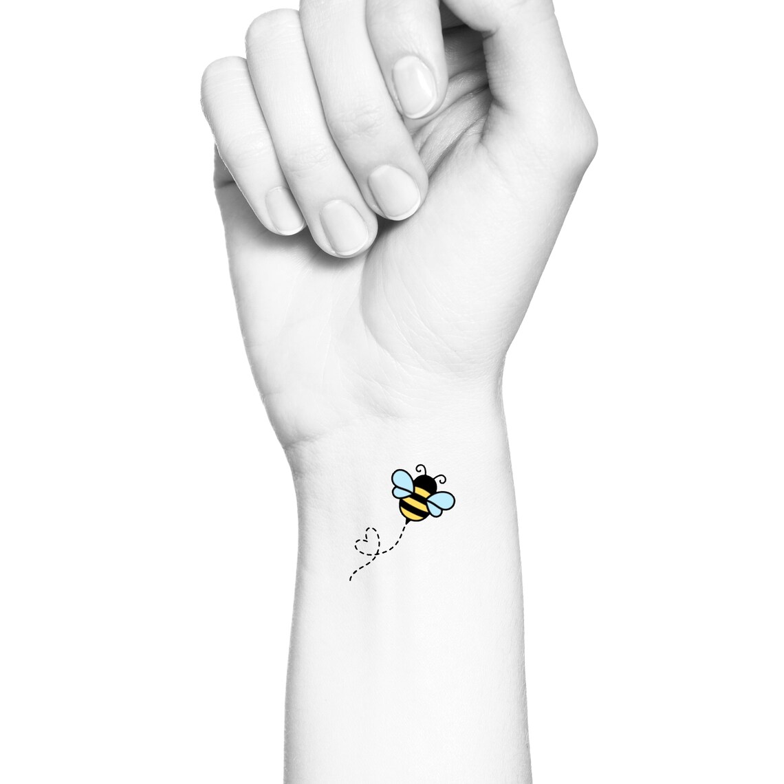 Cute Color Bumble Bee Dotted Line Heart Temporary Tattoo - Etsy