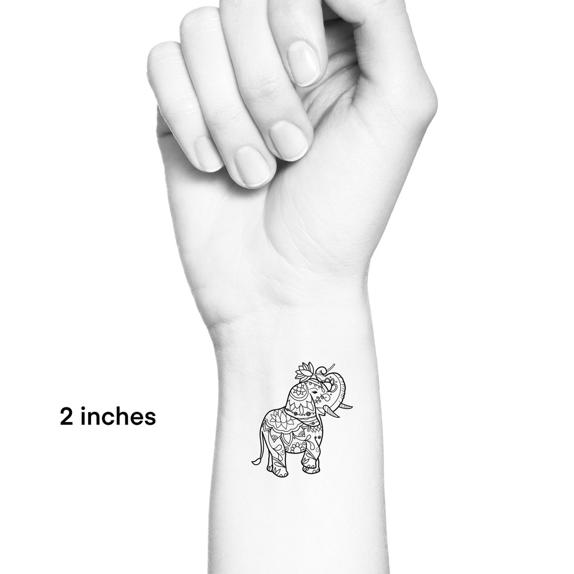 Floral Lotus Elephant Temporary Tattoo / Mandala Animal Tattoo ...