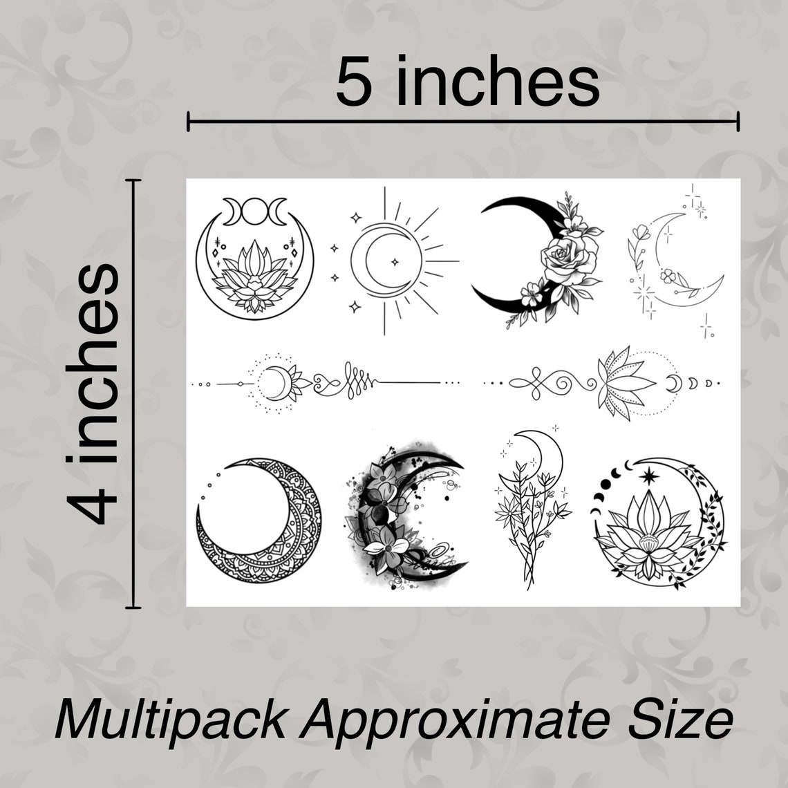 Moon Temporary Tattoo Multipack Set of 10 / Wildflower Crescent Moon ...