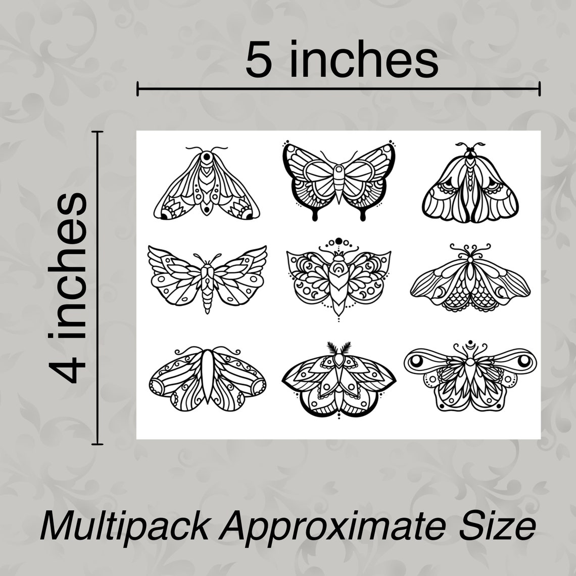 Moth Insect Temporary Tattoo Multipack Sheet Set of 9 / | Etsy