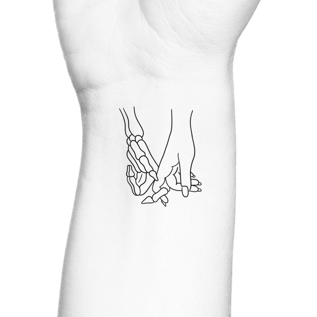 Skeleton Love Holding Hands Friendship Couple Outline Temporary Tattoo ...