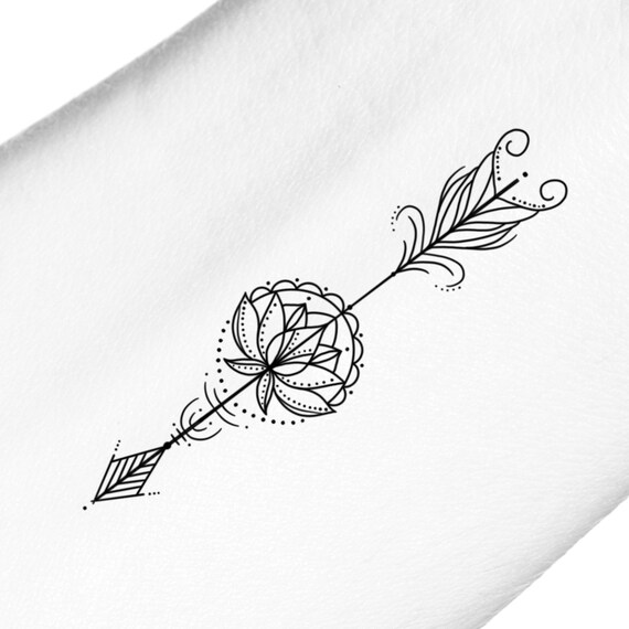 Geometric Lotus Mandala Arrow Temporary Tattoo / Forearm Temp - Etsy