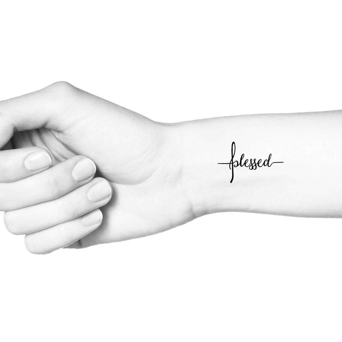 Blessed Cross Temporary Tattoo / Feminine Cursive Word Cross - Etsy