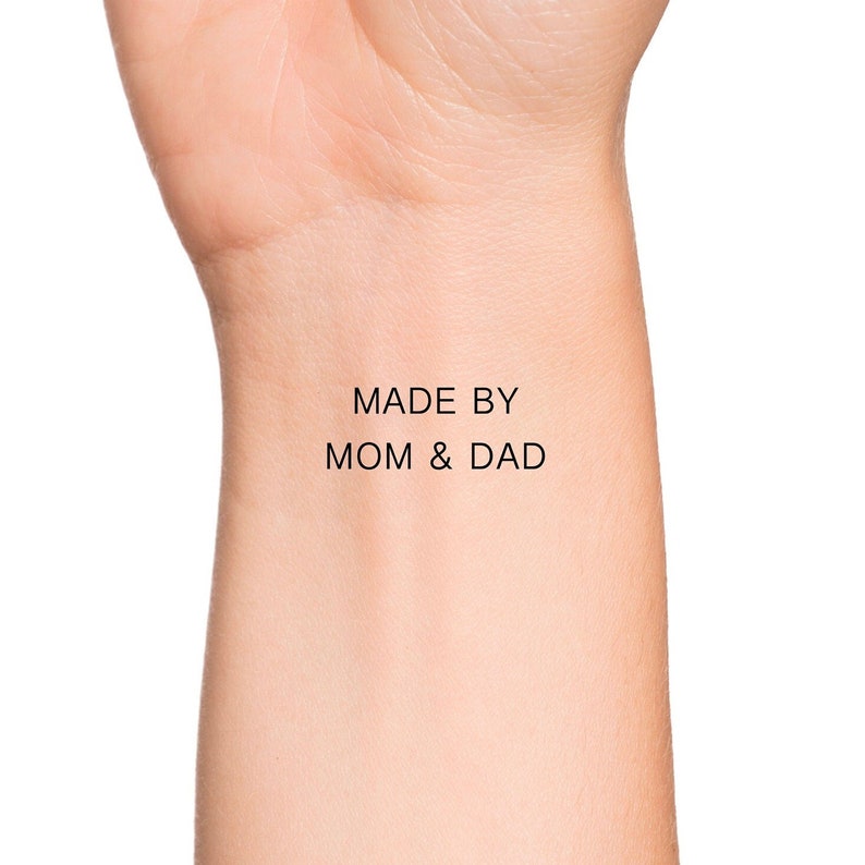 Made by Mom and Dad Temporary Tattoo / Lettering Tattoo / | Etsy