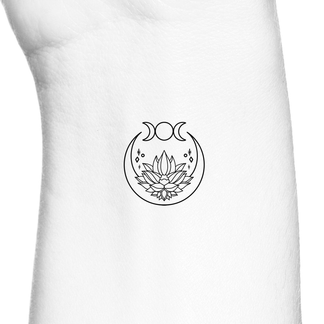 Lotus Crescent Moon Triple Moon Goddess Symbol Outline Temporary Tattoo ...