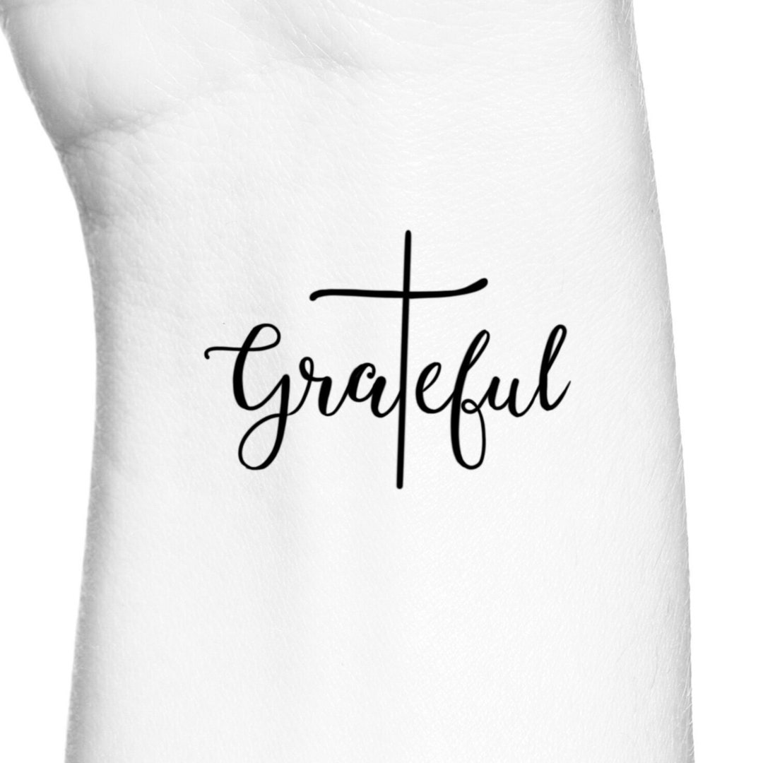 Cursive Grateful Cross Religious Temporary Tattoo - Etsy