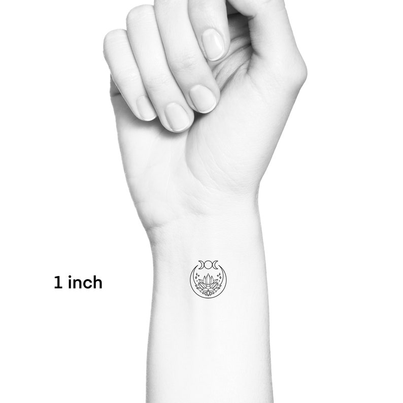 Lotus Crescent Moon Triple Moon Goddess Symbol Outline Temporary Tattoo ...