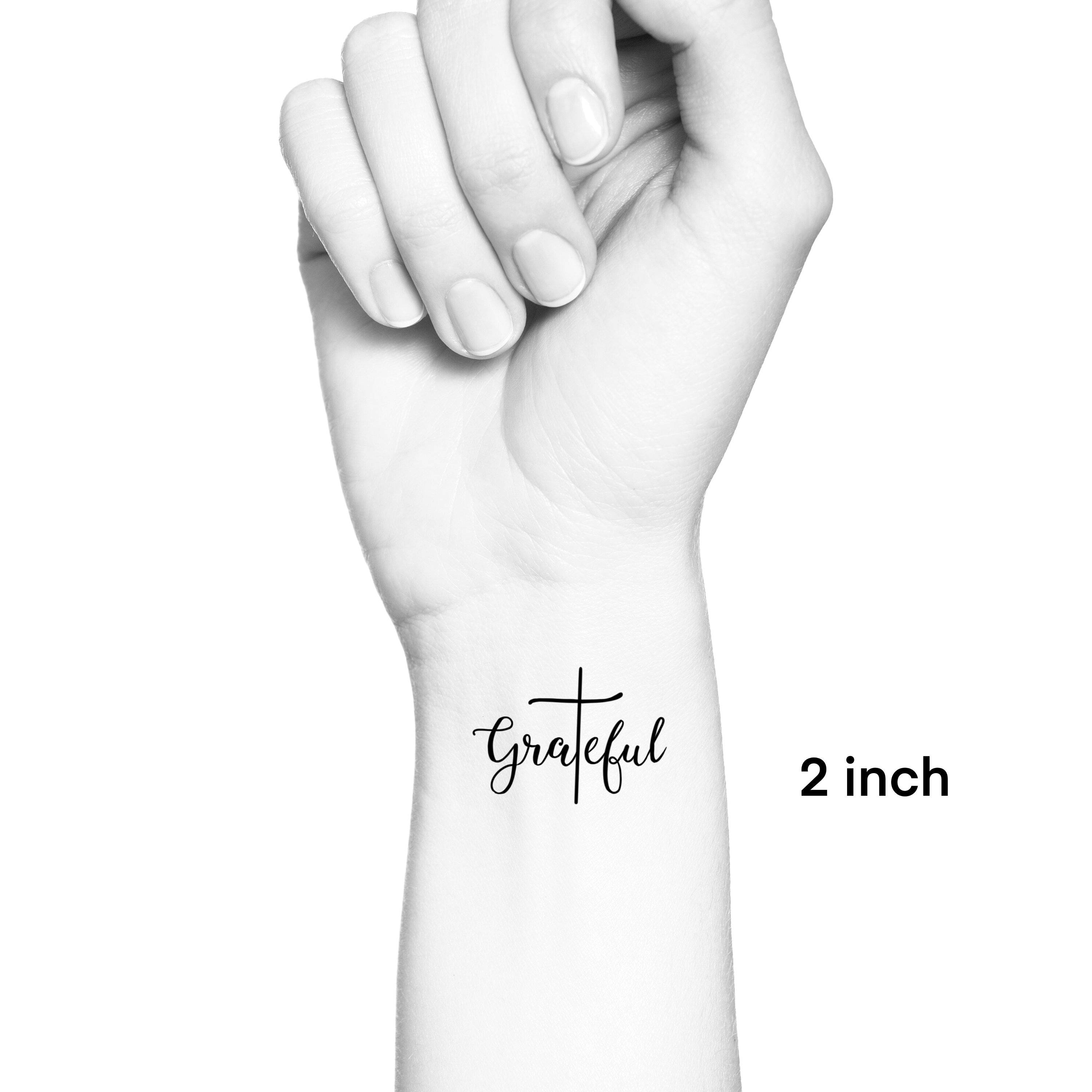 Cursive Grateful Cross Religious Temporary Tattoo - Etsy