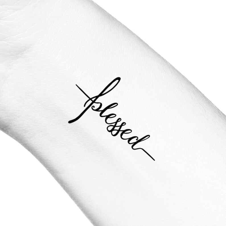 Blessed Cross Temporary Tattoo / Feminine Cursive Word Cross Temp ...