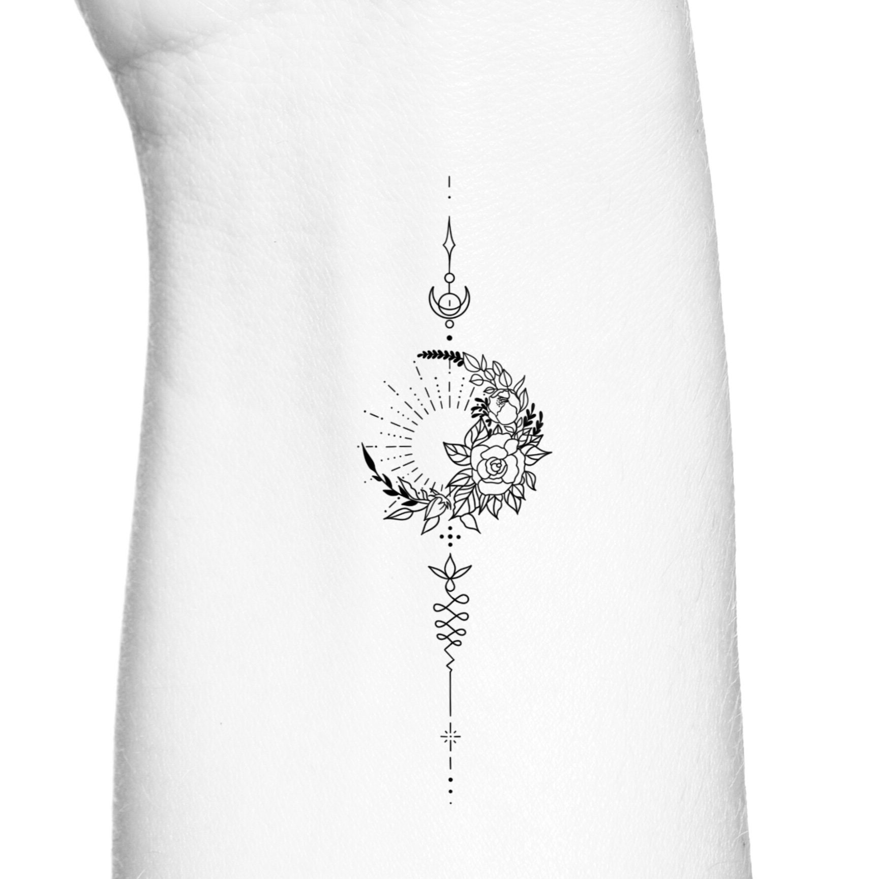 Sun and Moon Geometric Botanical Floral Unalome Temporary Tattoo - Etsy