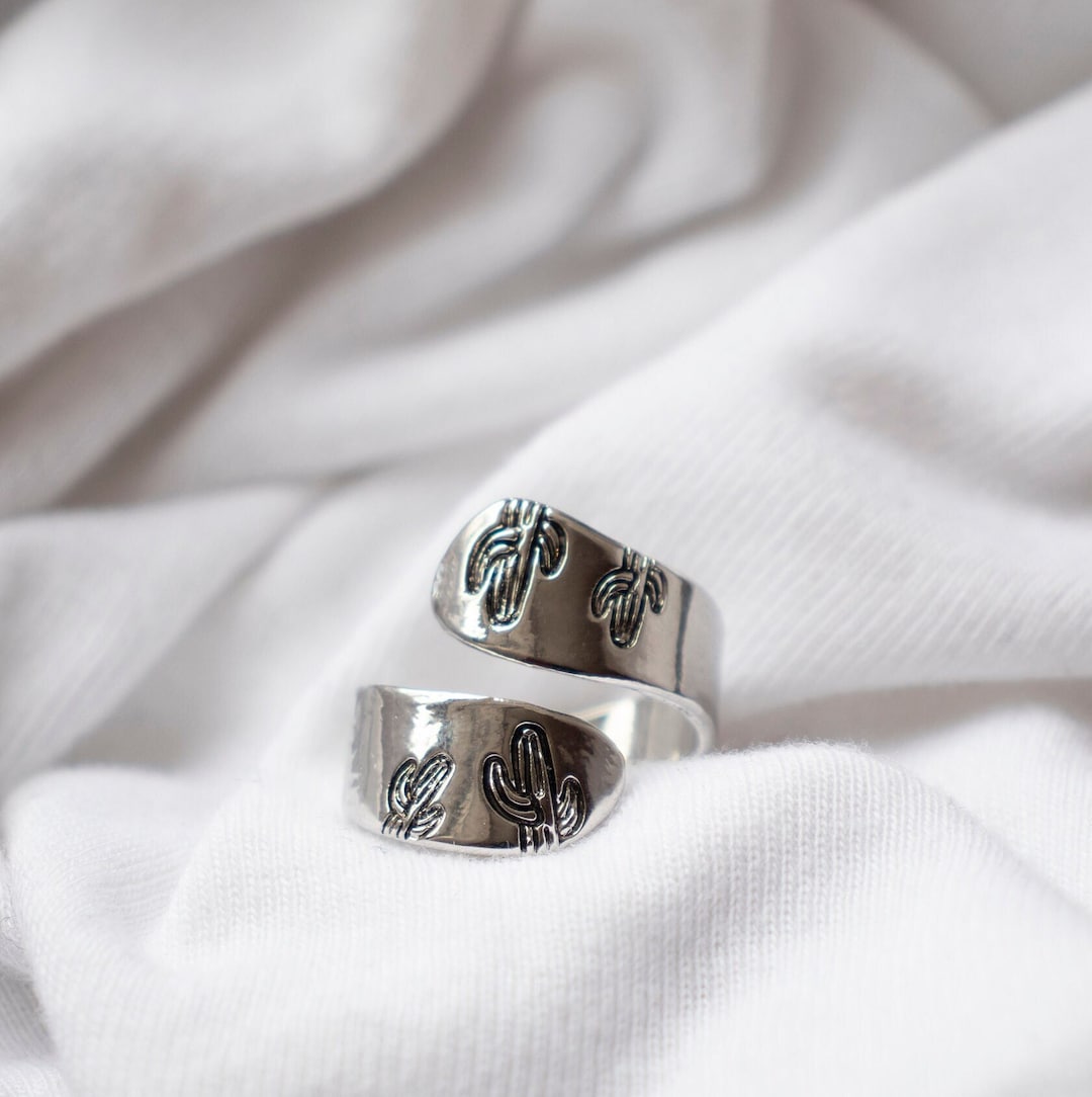 Silver Cactus Ring Plant Rings Nature Lover Adjustable - Etsy