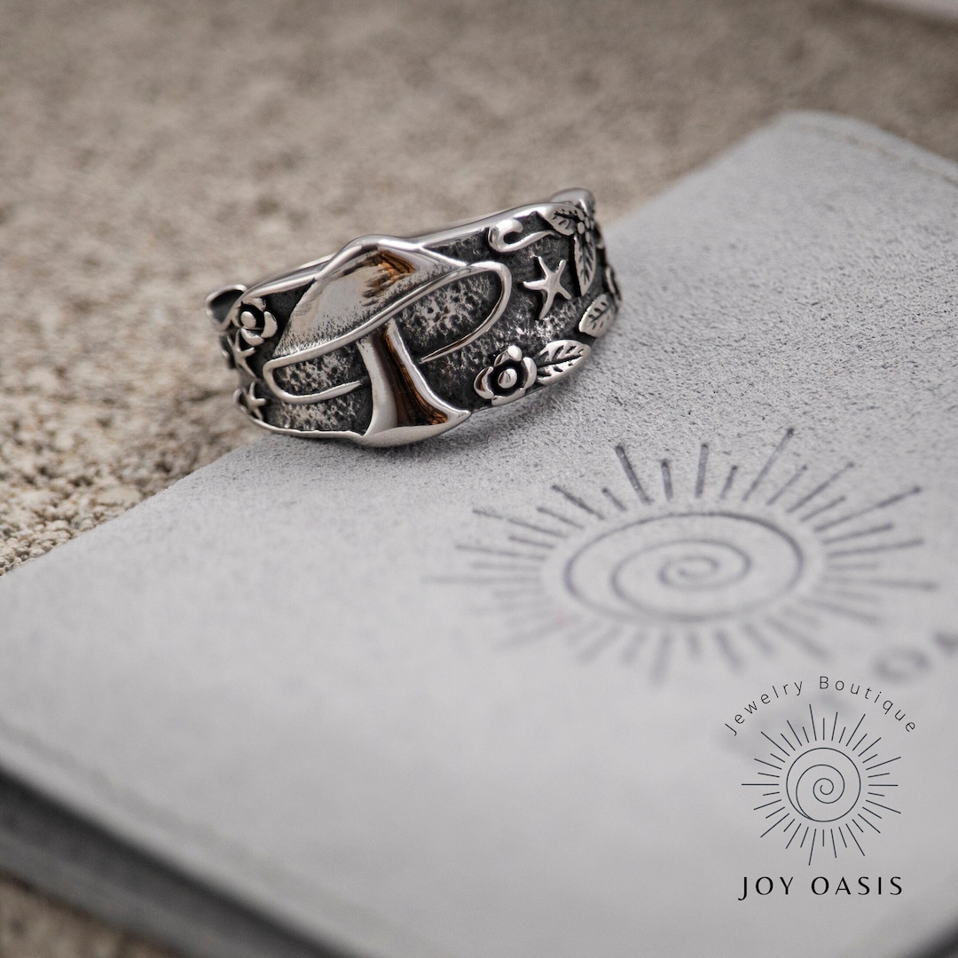 Cool Mushroom Ring for Men and Woman, Stainless Steel Boho Tumb Ring ...