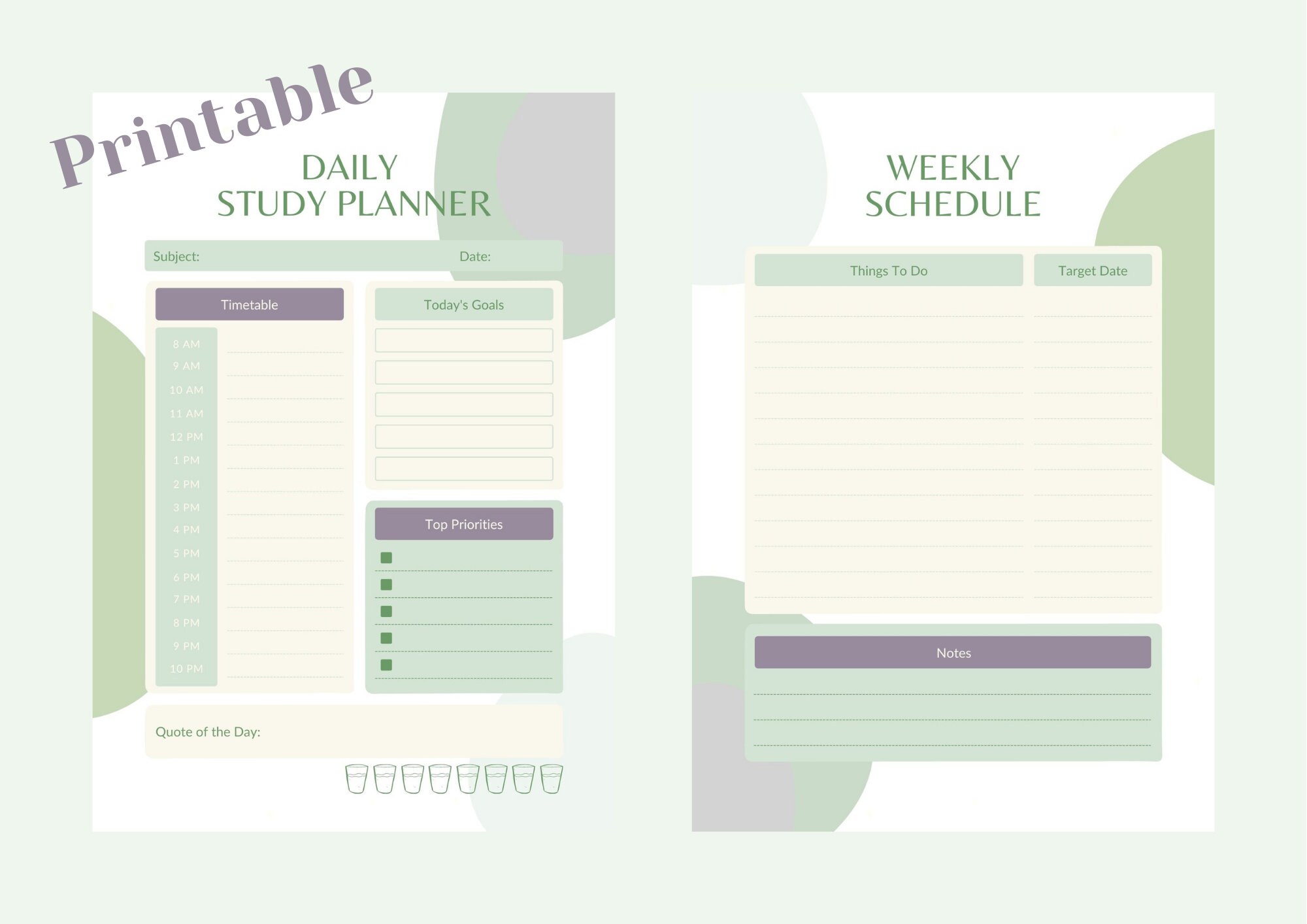 The Study Pack | Printable | Planner | Instant Planner | Daily Plan ...
