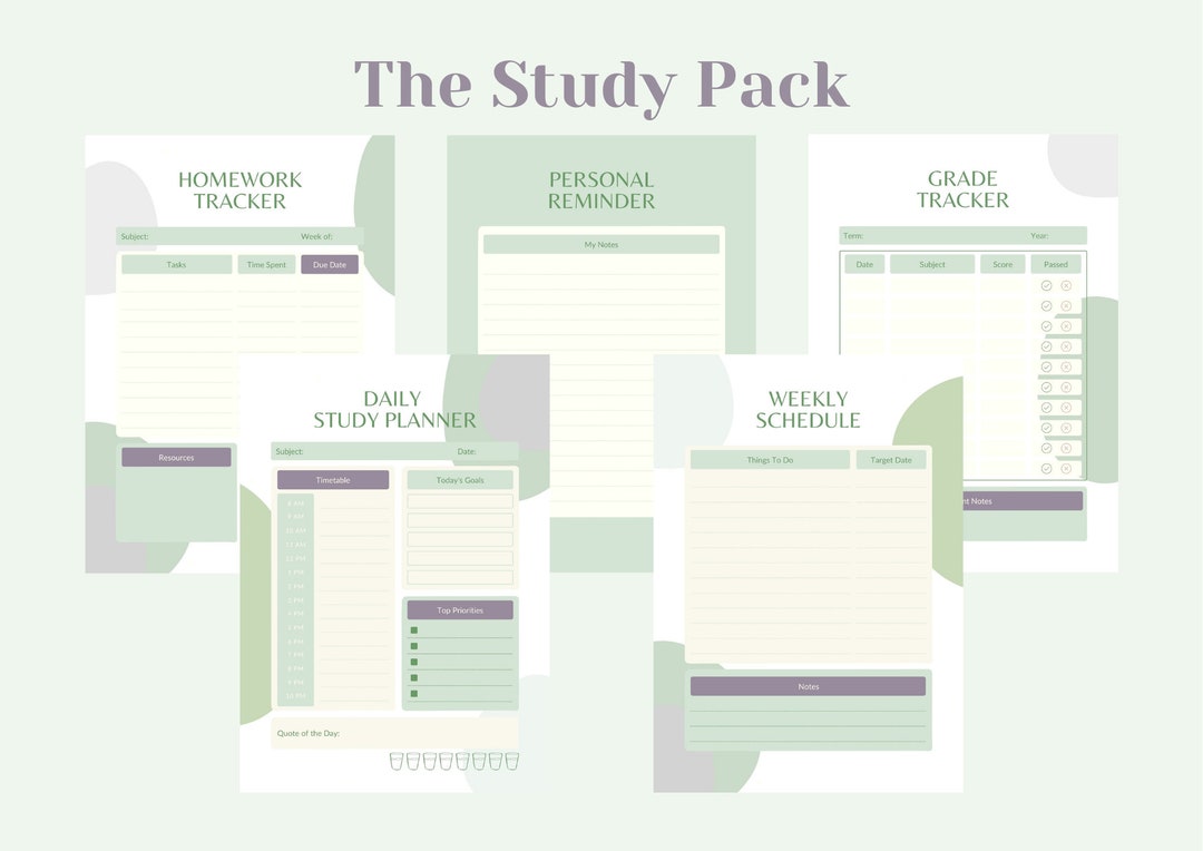 The Study Pack | Printable | Planner | Instant Planner | Daily Plan ...
