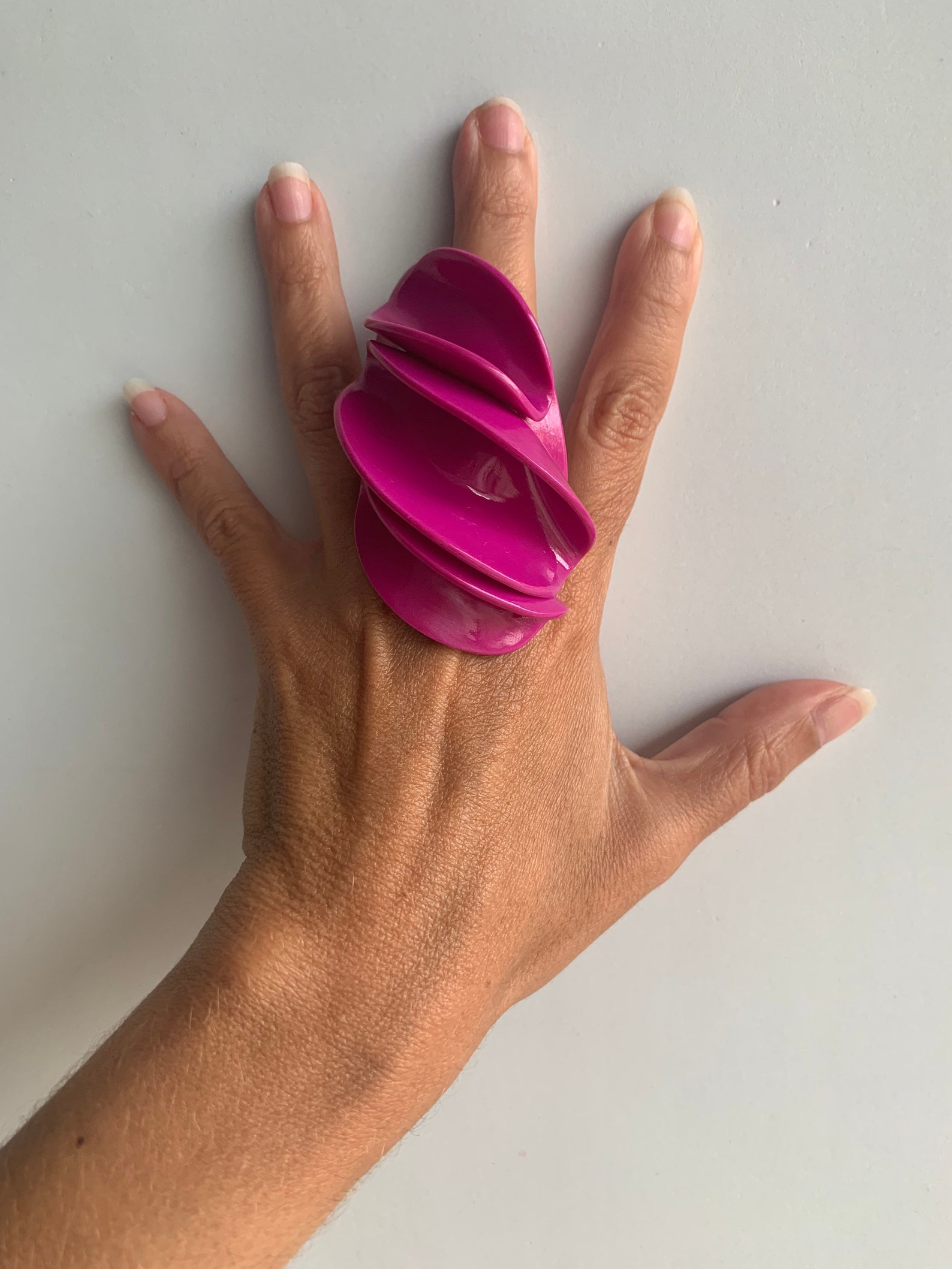 Magenta Clay Modern Ring, Original Geometric Jewelry, Cocktail Ring ...