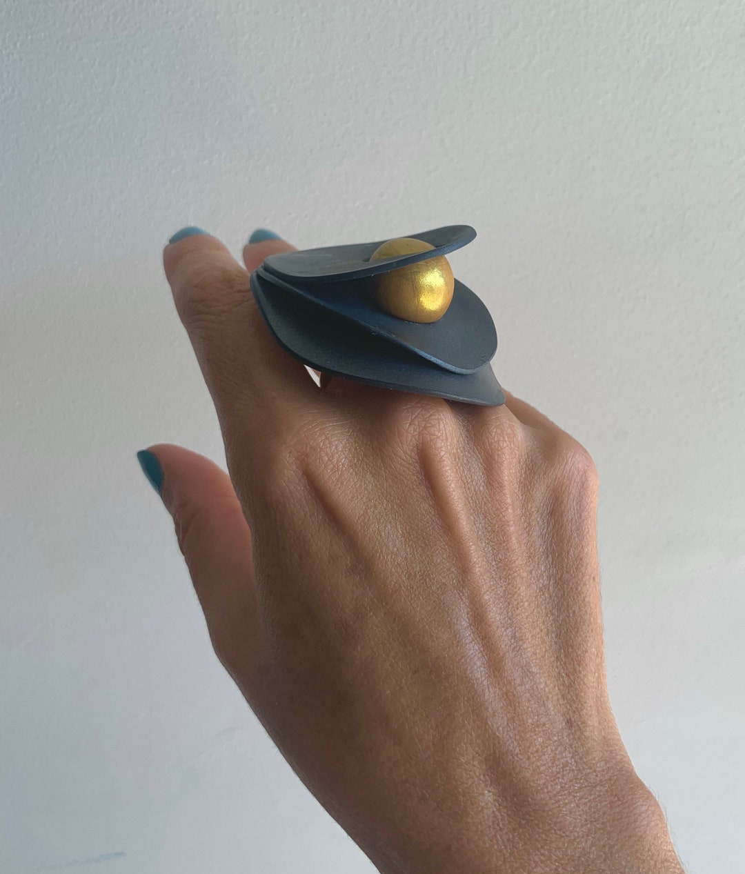 Silver Clay Modern Ring, Original Geometric Jewelry, Cocktail Ring ...