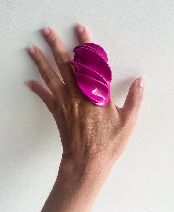 Magenta Clay Modern Ring Original Geometric Jewelry Cocktail - Etsy