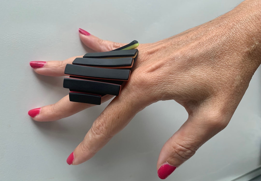 Neon Modern Ring, Original Geometric Jewelry, Cocktail Ring, Oversized ...