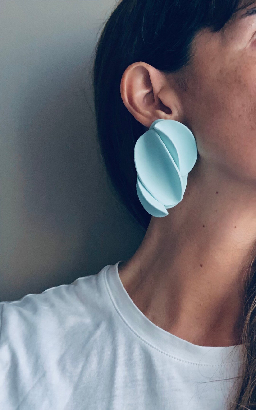 Handmade Pastel Mint Petal Earrings, Clay Earrings ,unique Bold Earring ...