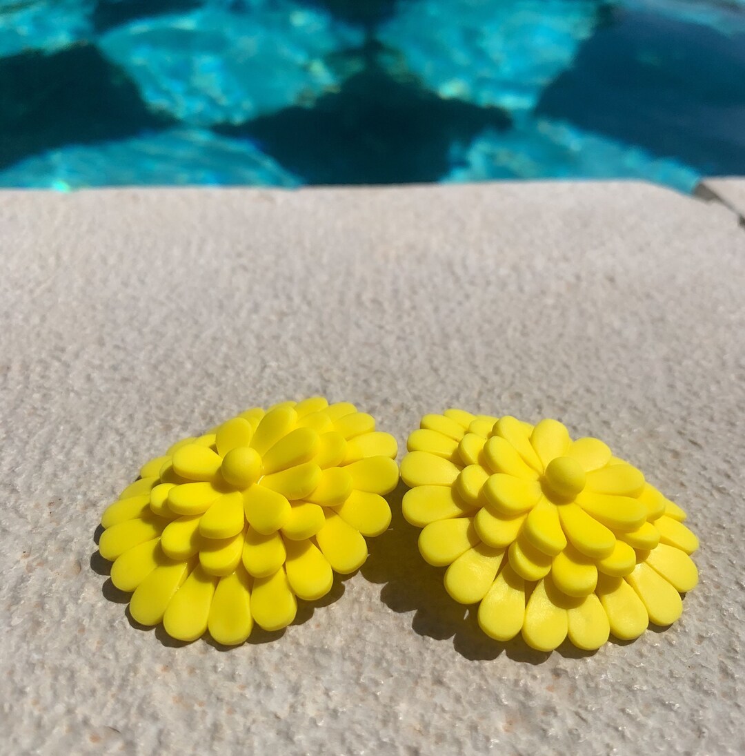 Yellow Flower Earrings, Statement Studs, Boho Earrings, Gift for Her ...