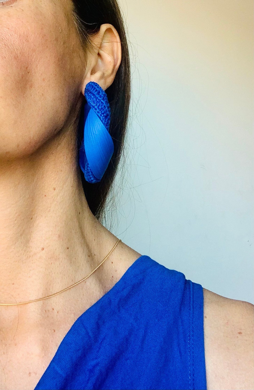 Handmade Crochet Clay Hoops, Blue Hoop Earrings, Unique Abstract ...