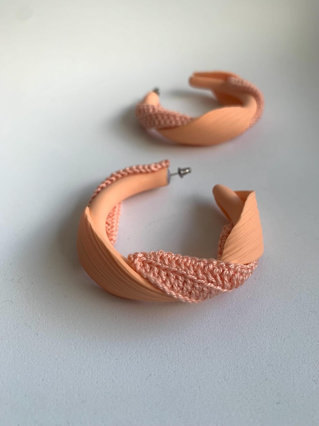 Handmade Crochet Clay Hoops, Peach Hoop Earrings, Unique Abstract ...