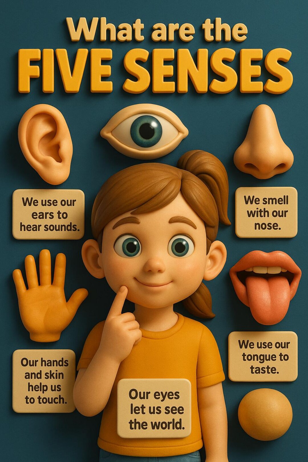 Anime Style Five Senses Poster – Kawaii Educational Chart for Preschool ...