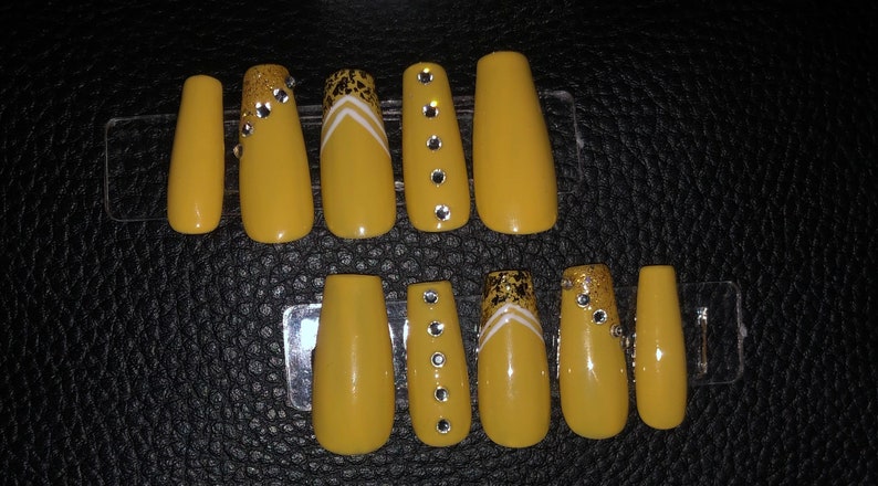 Yellow Gold Rhinestones Nails - Etsy