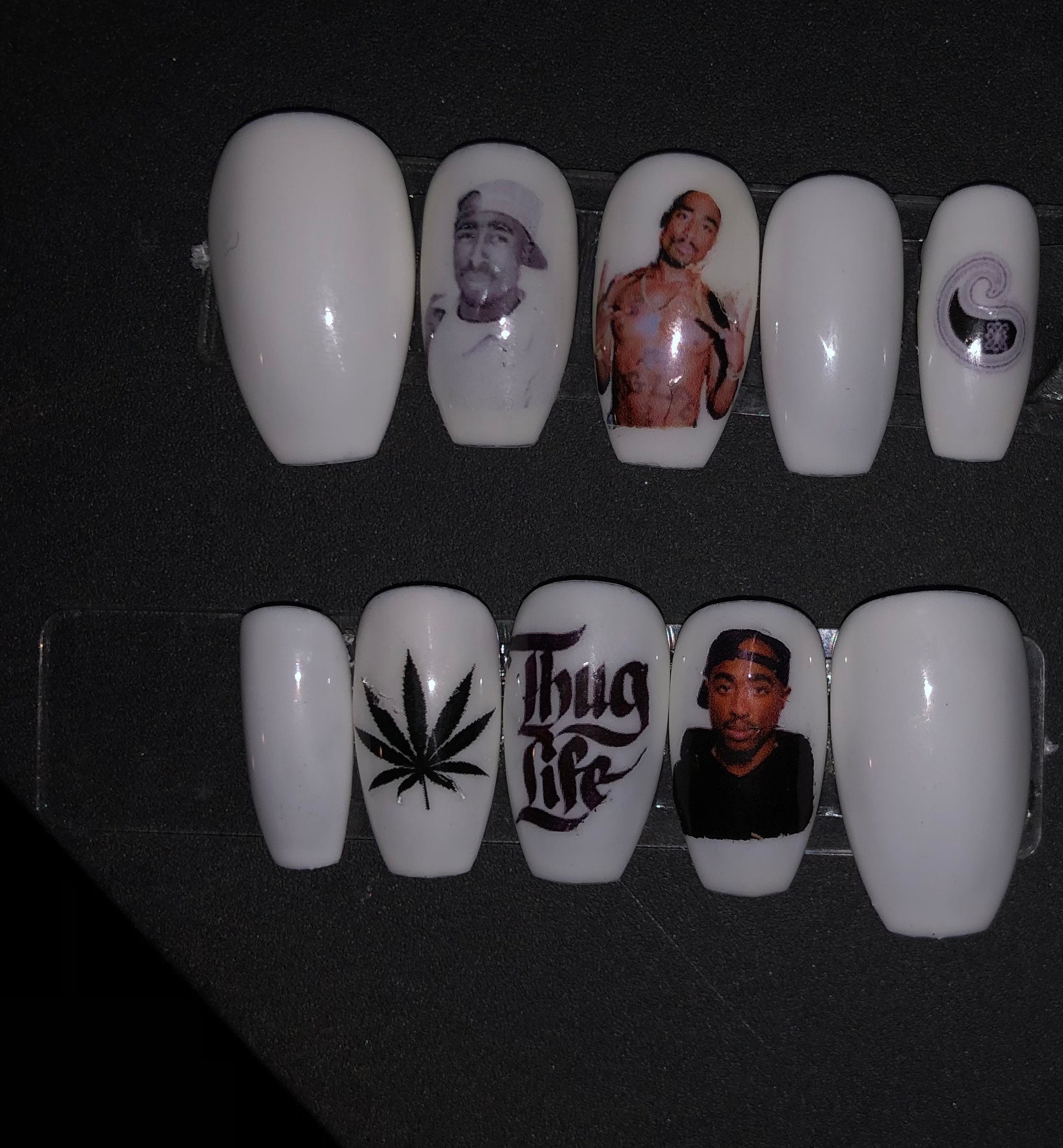 Tupac White Short Nails - Etsy