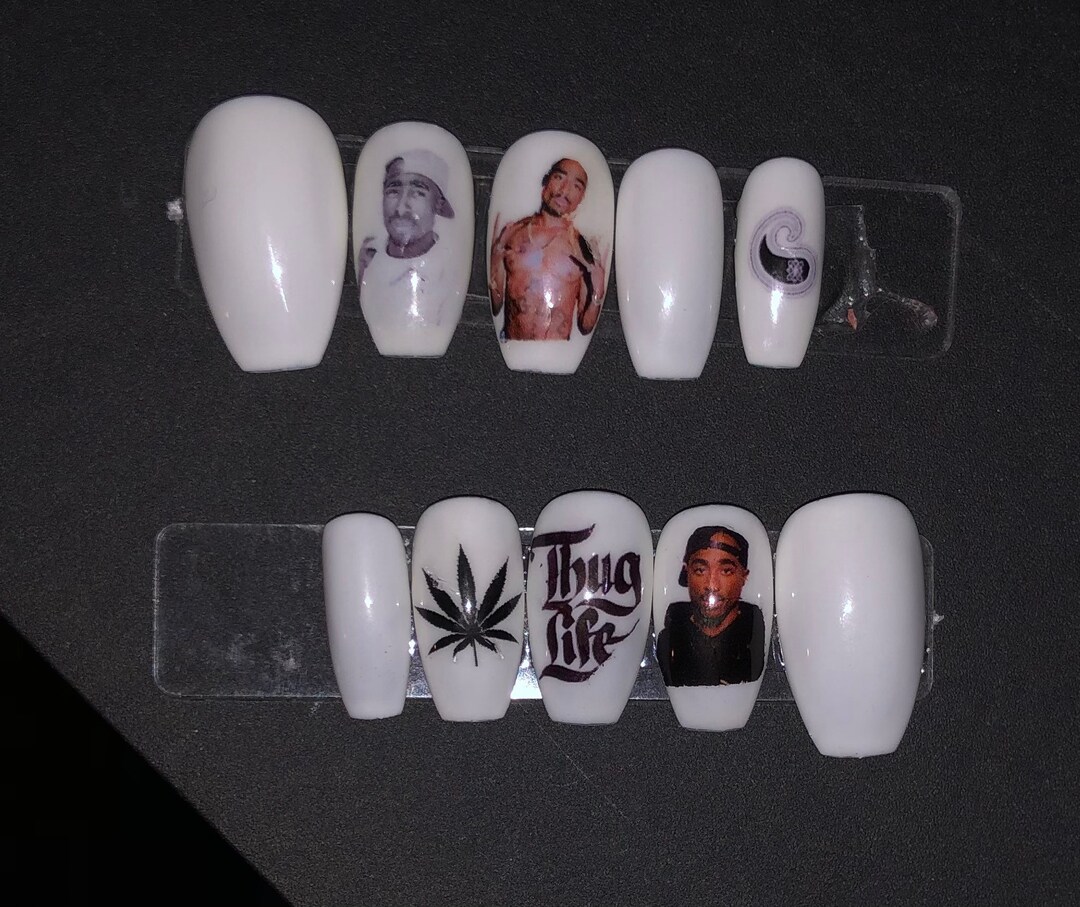 Tupac White Short Nails - Etsy