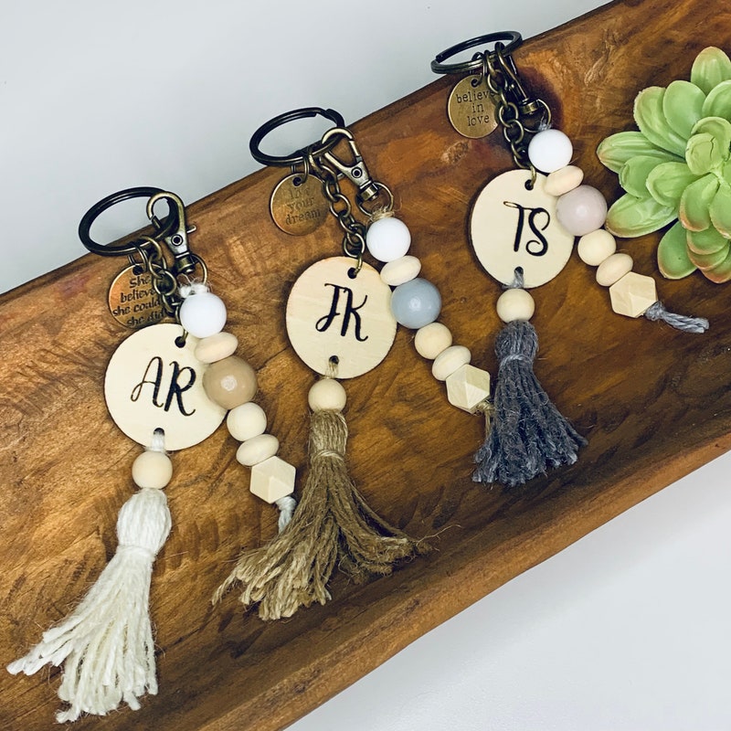 Wood Bead Keychain - Etsy