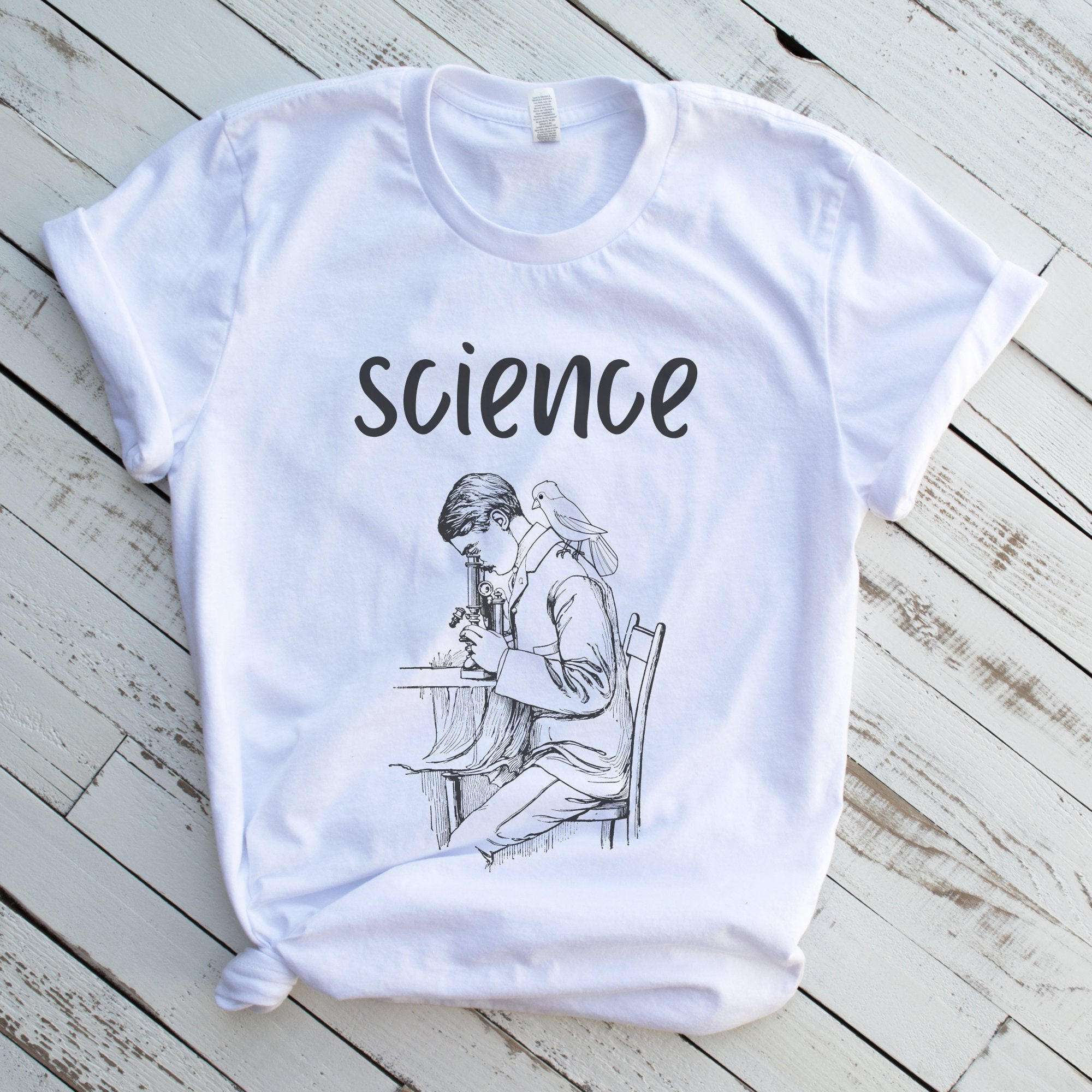 Vintage Science Shirt, Unisex, Microscope Bird Shirt, Man Looking Into ...