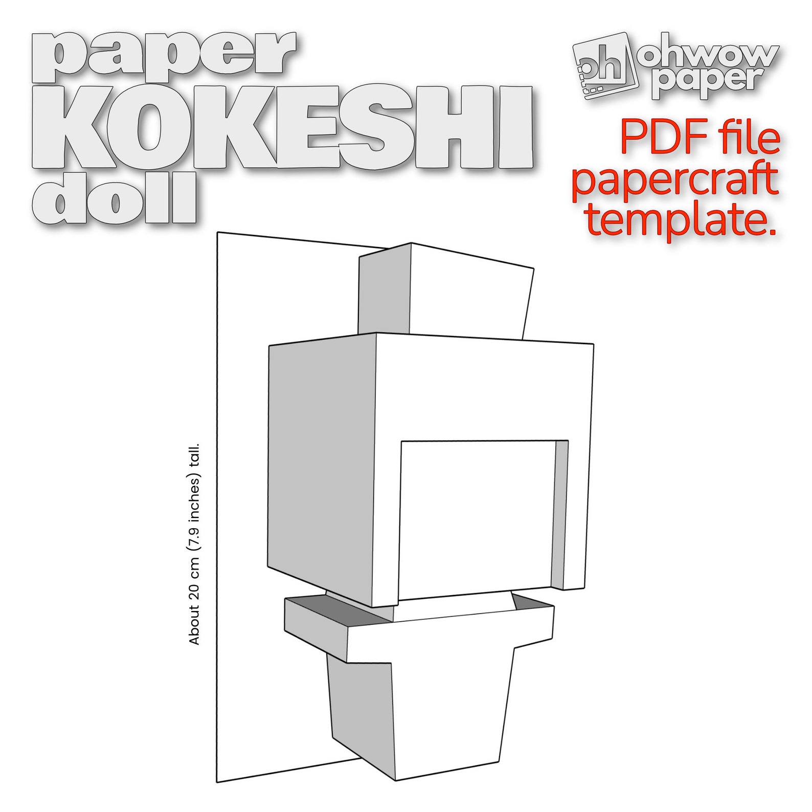 Kokeshi Papercraft Template. Make a Low Poly 3D Paper Model of a ...